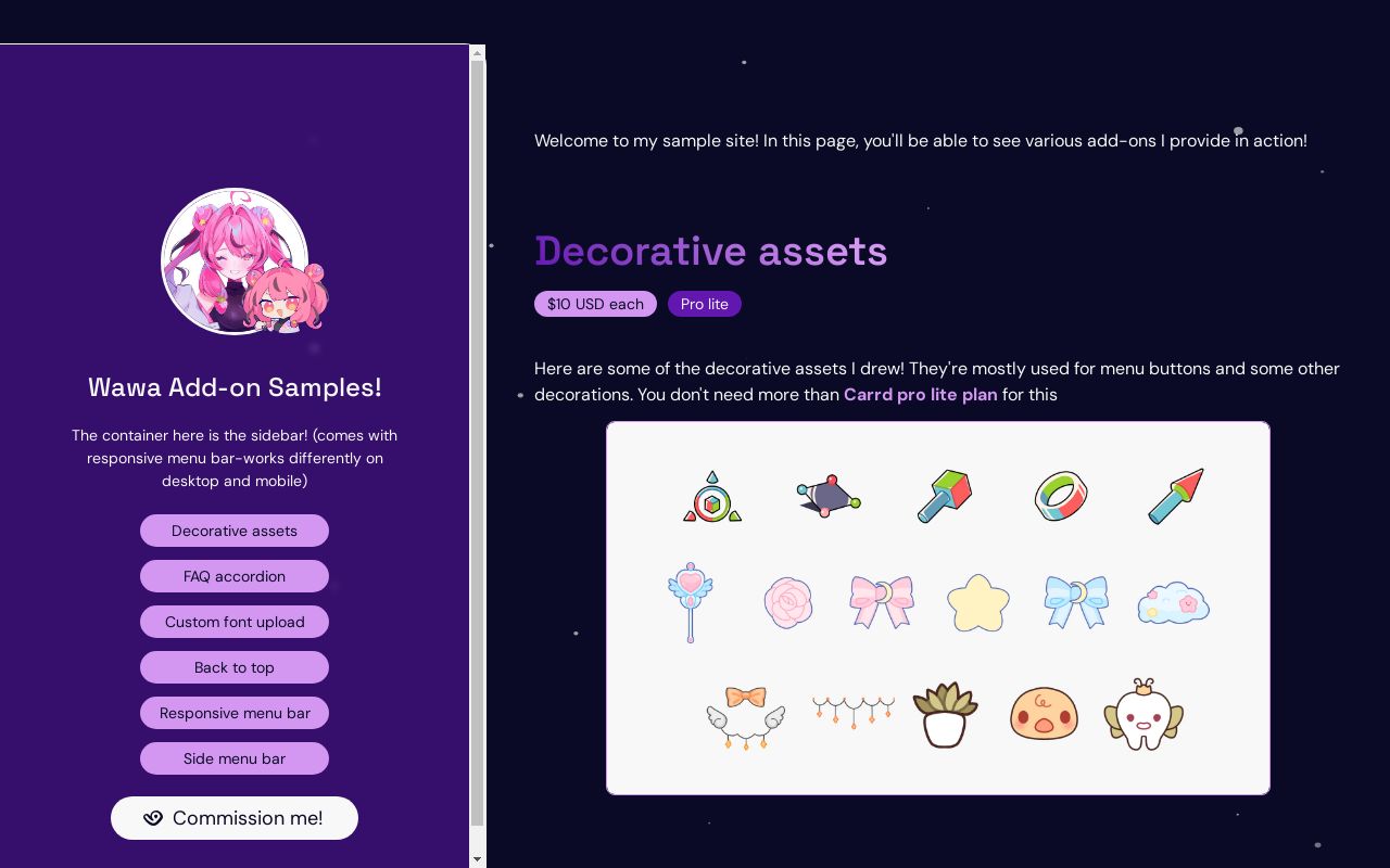 Wawa's carrd add-ons